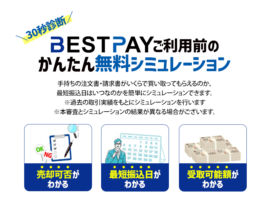 シミュレーション - 注文書ファクタリング会社 - BESTPAY | 注文書ファクタリング会社 – BESTPAY